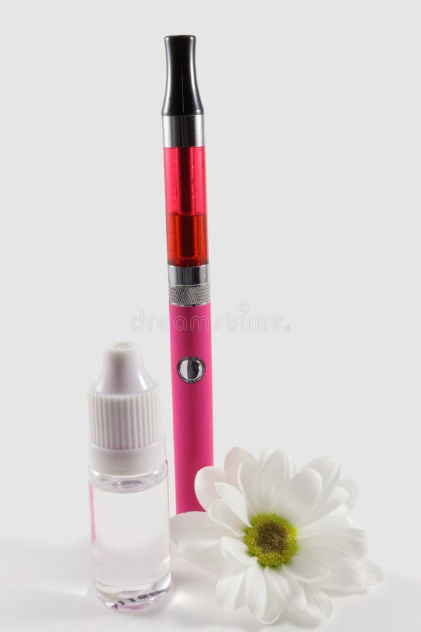 Pink Electronic Cigarette and Bottle of Liquid, Decorated with White ...