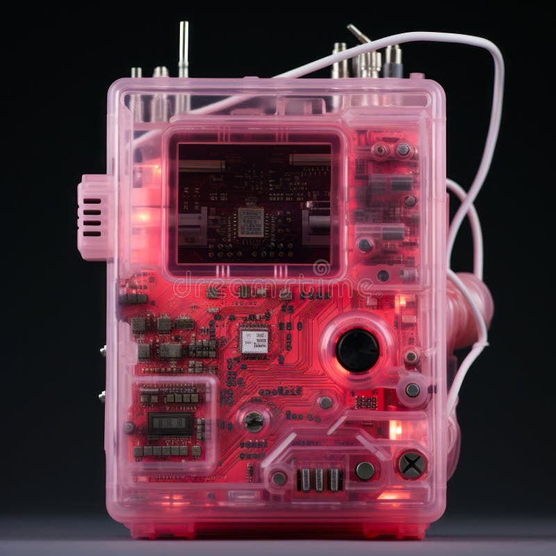 Pink Electronic Device with Red Light on it S Side. Generative AI Stock ...