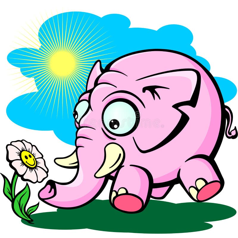 Pink Elephant with Flower, Cute Childs Drawing Stock Vector ...