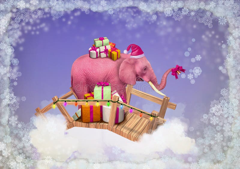 Pink Elephant with Christmas Boxes. Stock Illustration - Illustration ...
