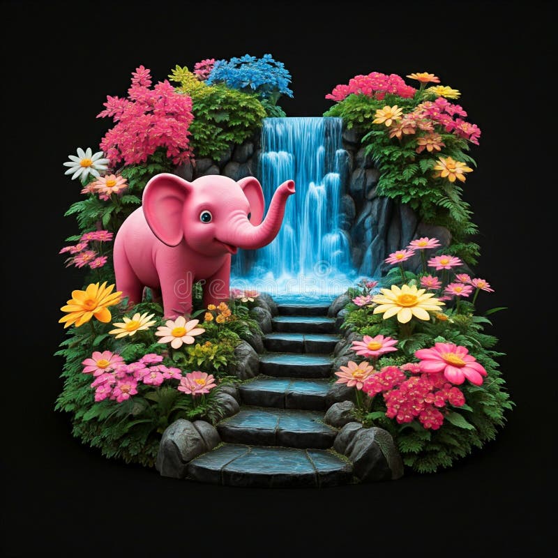 Pink Elephant Waterfall Tree Flower Mountain Stock Image - Image of ...