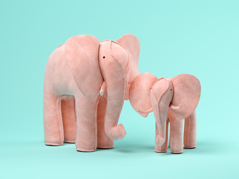 Pink Elephants on Blue Background 3D Illustration Stock Illustration ...