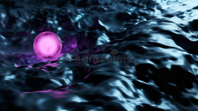 Pink Emission Light Sphere on Surreal Dark Surface. Realistic Abstract ...
