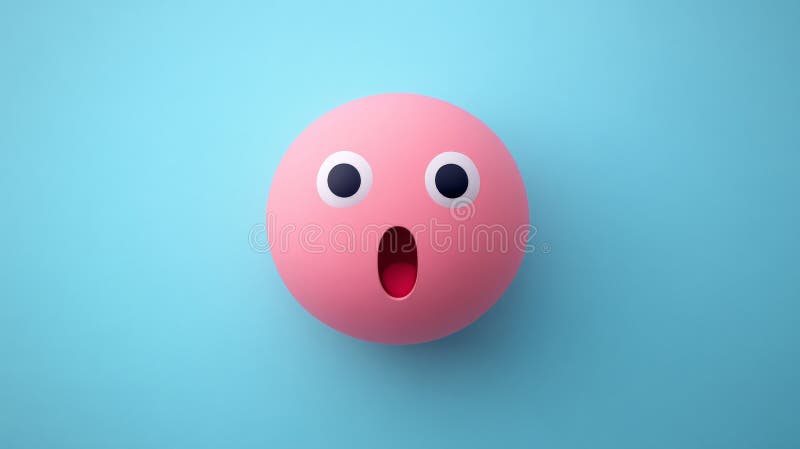 Pink Emoji Expressing Surprise on Light Blue Background Stock ...