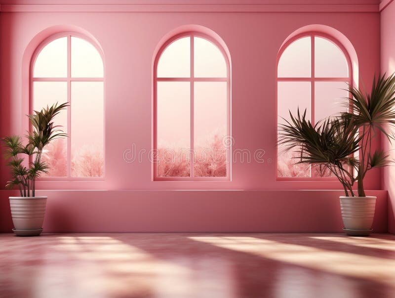 Pink Empty Room with a Window and a Beam of Sunlight Stock Illustration ...