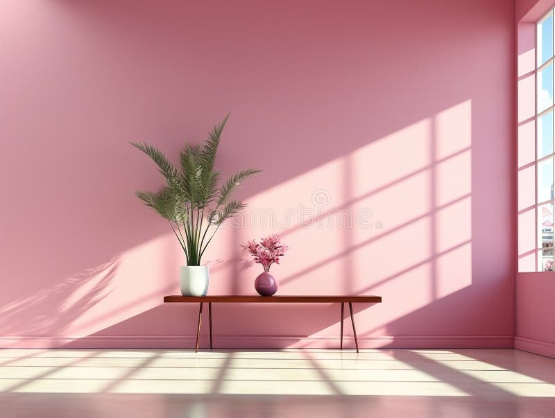 Pink Empty Room with a Window and a Beam of Sunlight Stock Illustration ...