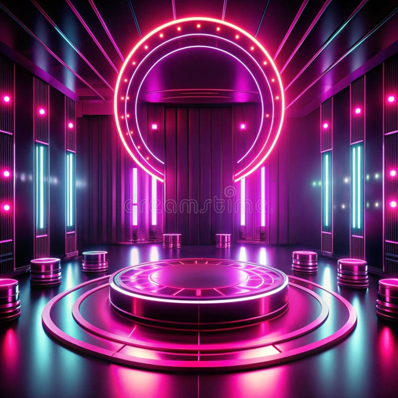 Pink Empty Scene with Line Neon Lamps Stock Image - Image of blank ...