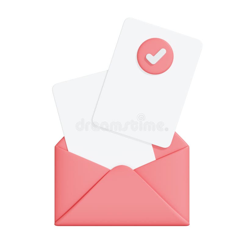 Pink Envelope with Approved Checkmark Card Stock Illustration ...
