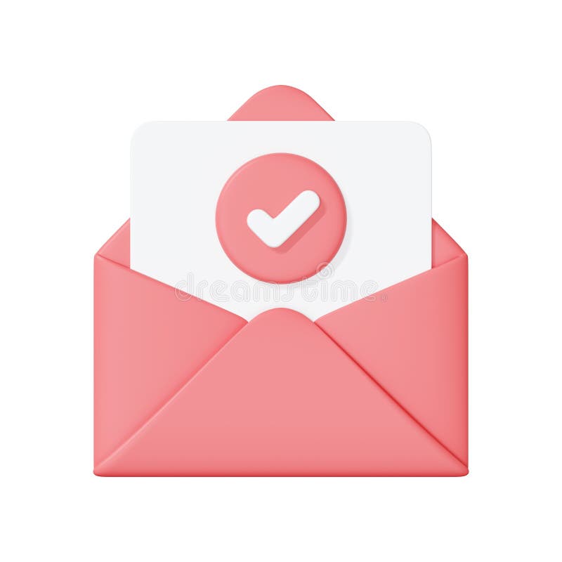 Pink Envelope with Check Mark Icon Insert Stock Illustration ...