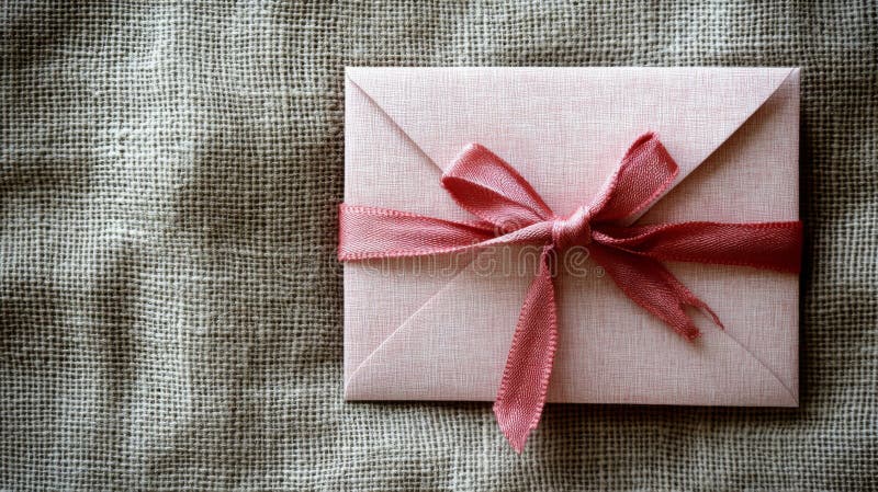 Pink Envelope Decorated with a Red Ribbon Bow Stock Illustration ...