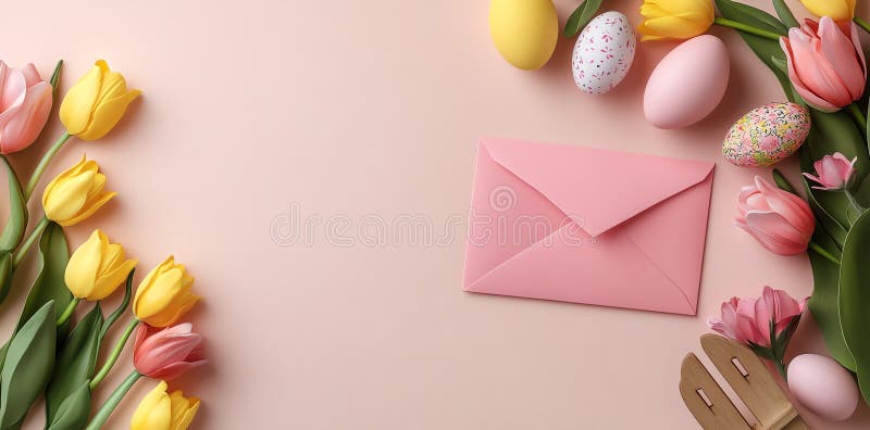 Pink Envelope Easter Eggs Tulips Stock Illustration - Illustration of ...