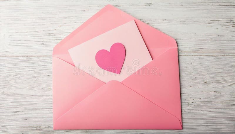 Pink Envelope Heart Decorated Card White Wooden Background Stock Photos ...