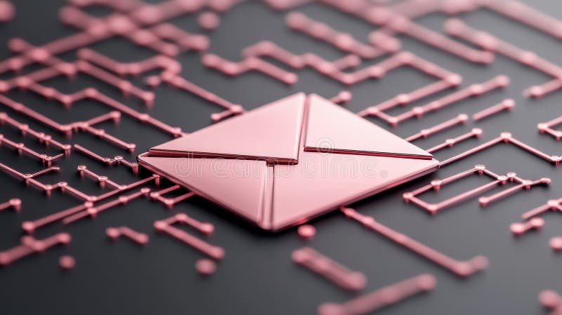 Pink Envelope Icon on Dark Background with Network Lines. Cybersecurity ...