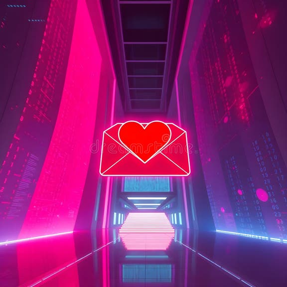A Pink Envelope with a Red Heart Glows Amidst a Digital Backdrop of ...