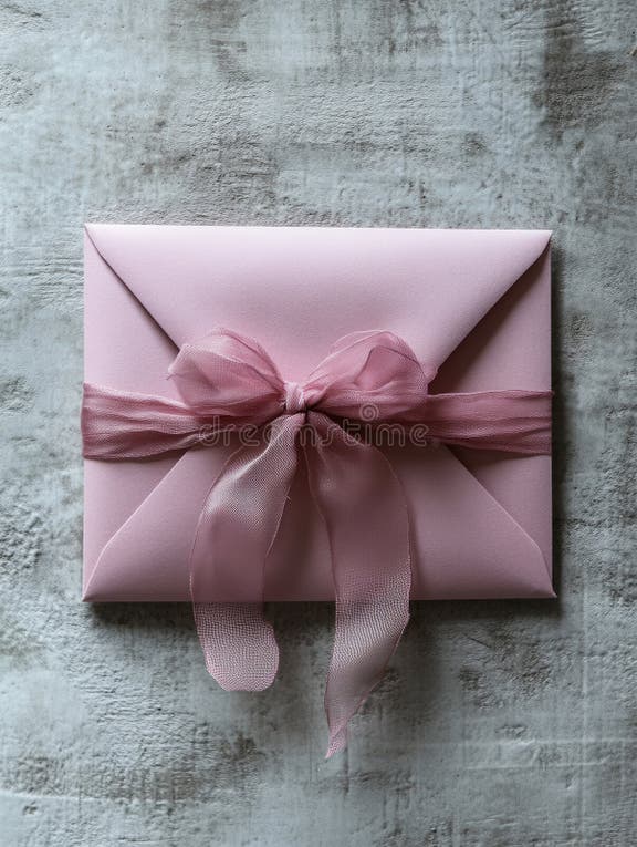Pink Envelope with Ribbon on Textured Background Stock Photo - Image of ...