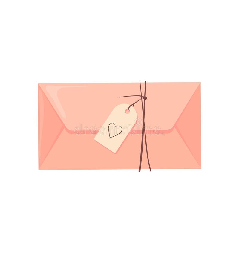 Pink Envelope Tag. Enveloped Postage Paper with Symbol Love, Vector ...