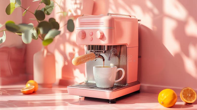 A Pink Espresso Machine with a Cup of Coffee on Top Stock Photo - Image ...