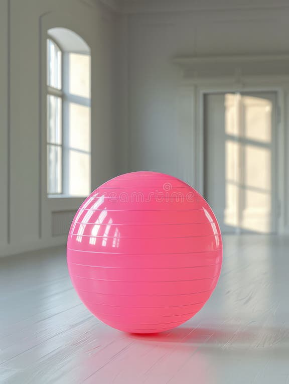 Pink Exercise Ball in a Bright, Empty Room with Sunlight Streaming in ...