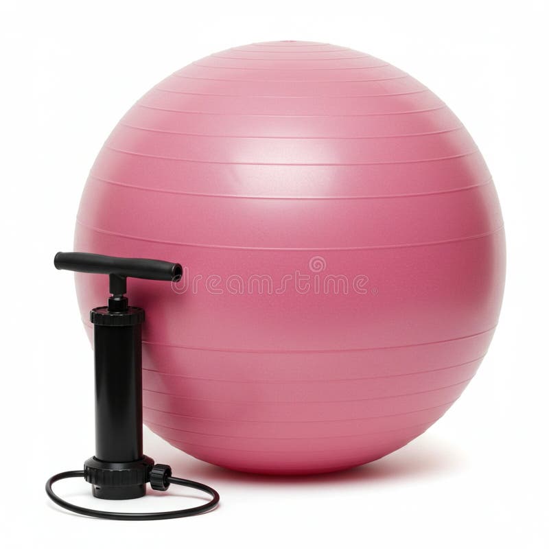 Pink Exercise Ball with Horizontal Grooves, Positioned Next To a Black ...