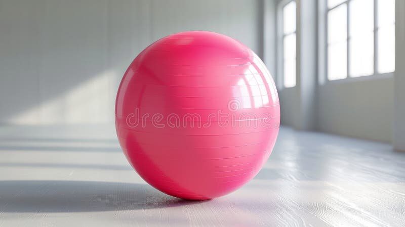 Pink Exercise Ball in a Sunny, Empty Room with White Walls and Windows ...