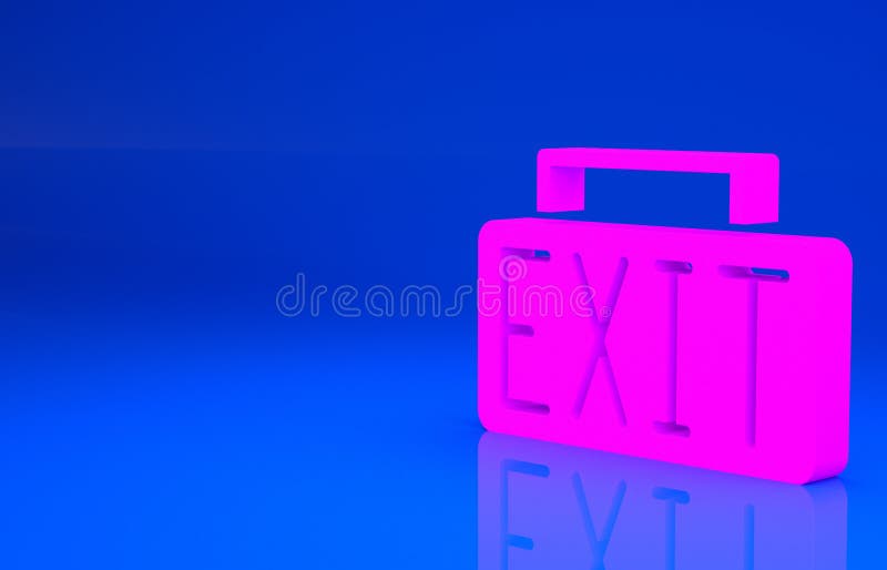 Pink Exit Icon Isolated on Blue Background. Fire Emergency Icon ...