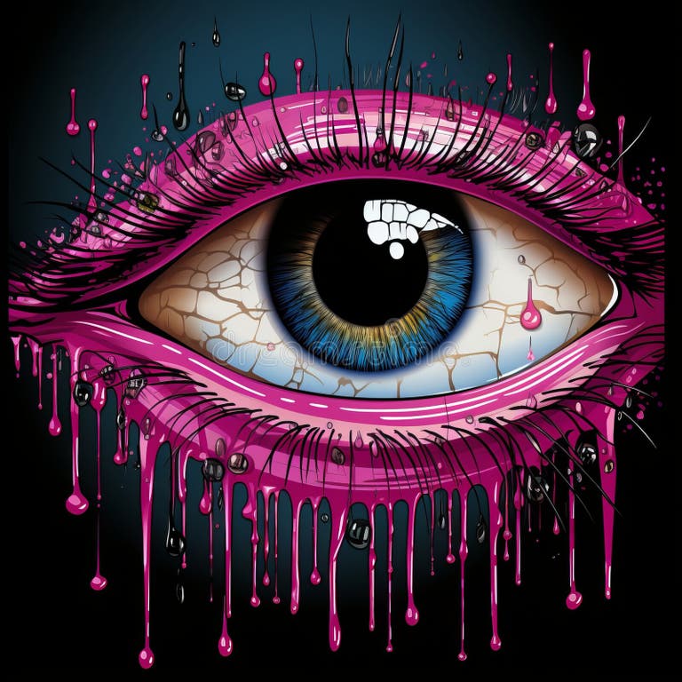A Pink Eye with Dripping Paint on it Stock Illustration - Illustration ...