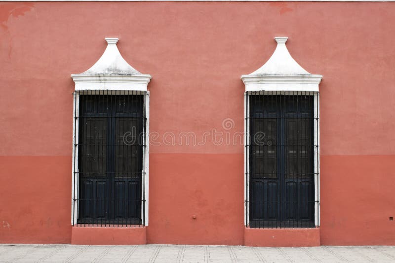 Pink Facade with Two Windows Stock Photo - Image of merida, travel ...