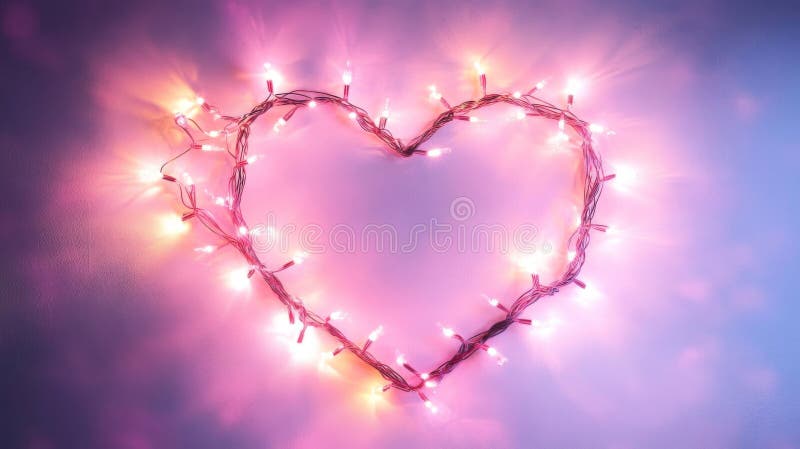 Pink Fairy Lights Form Heart Shape Stock Illustration - Illustration of ...