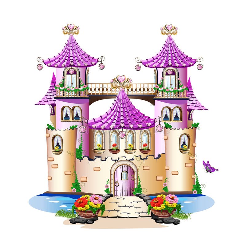 Pink fairy tale castle stock vector. Illustration of retro - 83872047