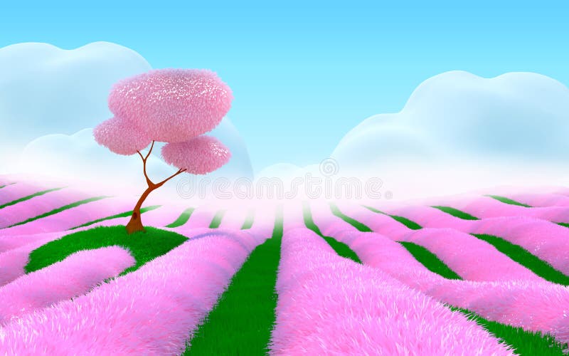 Pink fantasy landscape stock illustration. Illustration of green - 28175832