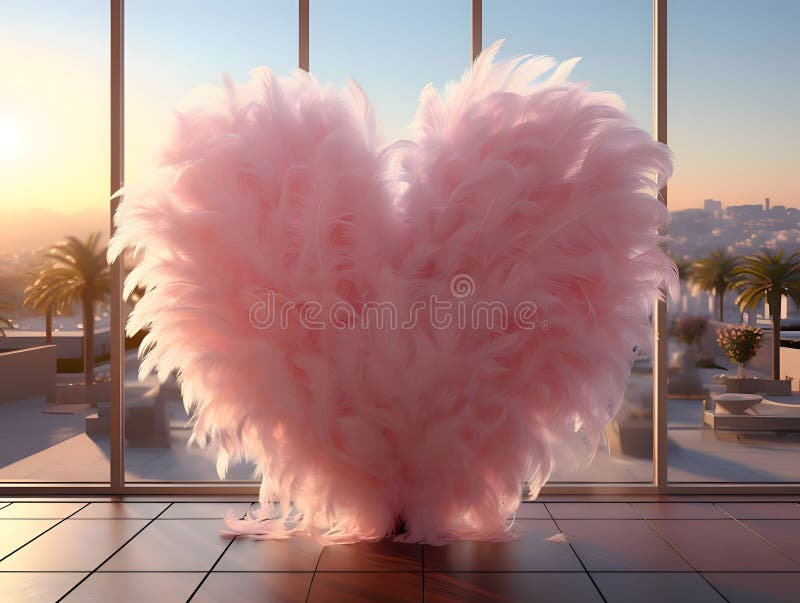 Pink Feather Heart on the Background of Windows. Heart As a Symbol of ...