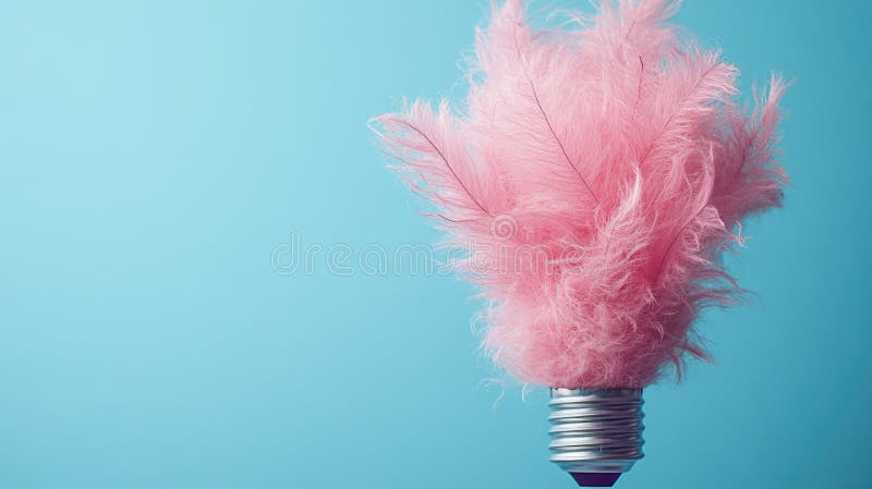 Pink Feather Light Bulb Against Blue Background: Creativity and ...
