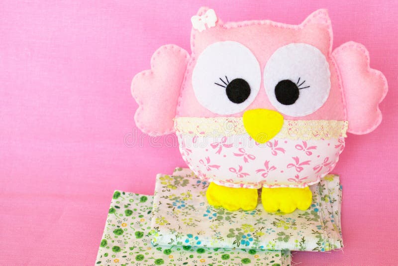 Pink Felt Owl - Handmade Children`s Toy Stock Photo - Image of baby ...