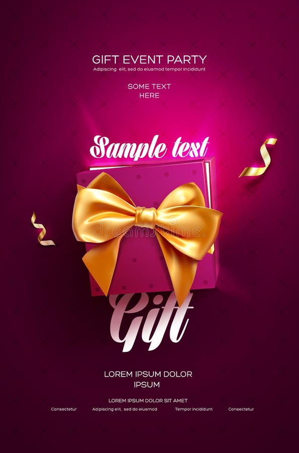 Pink Festive Flyer or Poster. Top View on Gift Box and Bow with ...