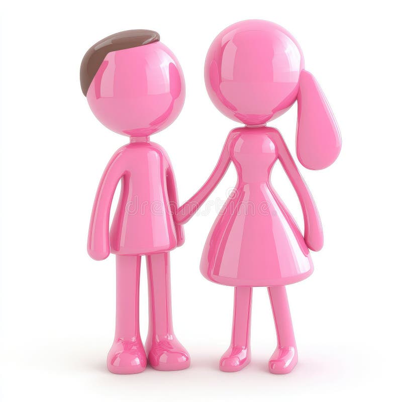 Adorable Pink Couple Holding Hands, 3D Render Stock Illustration ...