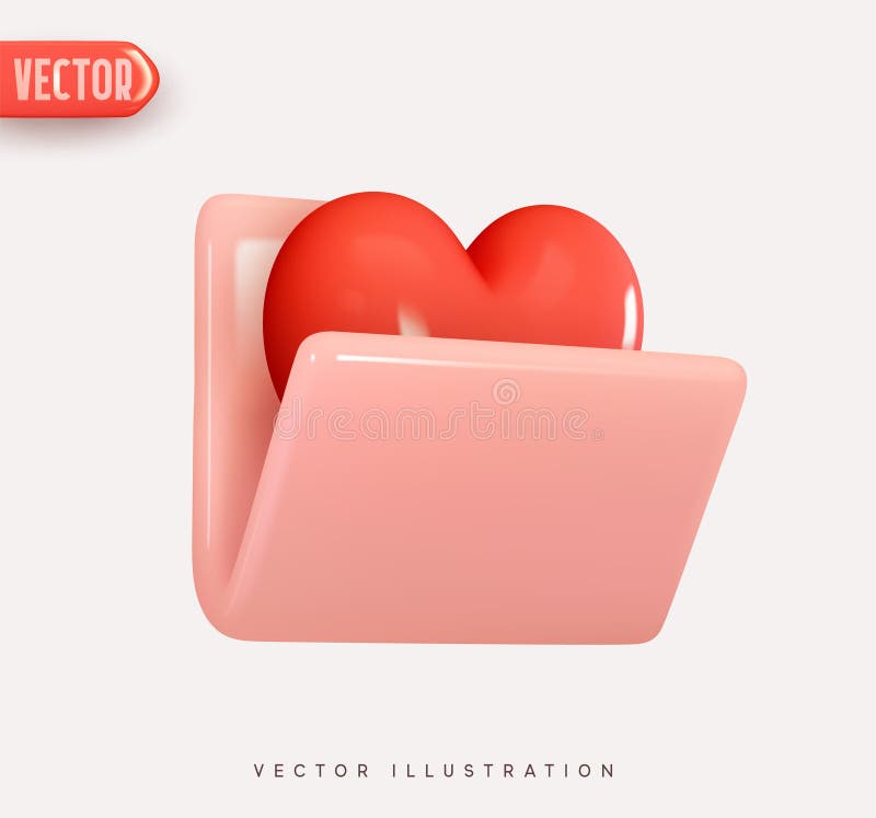 Pink File, Open Folder. 3d Vector Icon with Red Heart Stock Vector ...