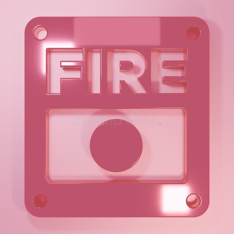 Pink Fire Alarm System Icon Isolated on Pink Background. Pull Danger Fire Safety Box. Minimalism ...