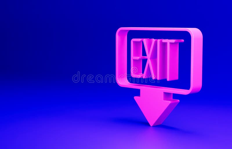 Pink Fire Exit Icon Isolated on Blue Background. Fire Emergency Icon ...
