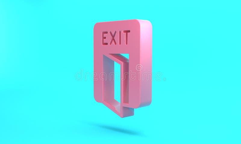 Pink Fire Exit Icon Isolated on Turquoise Blue Background. Fire ...