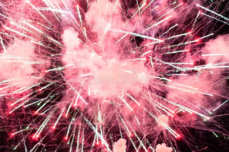 Pink Firework and White Smoke with Abstract Bokeh Background Stock ...