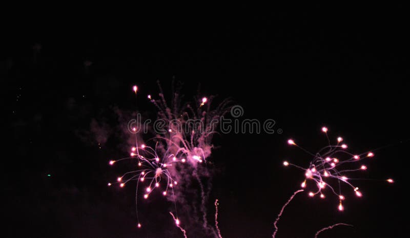 Pink Fireworks Against the Dark Midnight Black Sky Stock Photo - Image ...