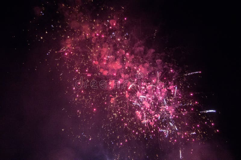 Pink Fireworks in a Black Sky Stock Image - Image of dark, firework ...