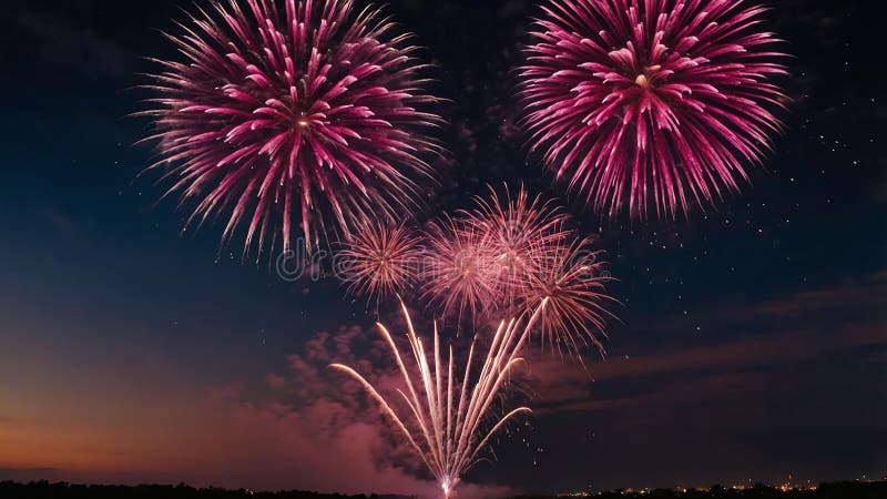 Pink Fireworks on a Dark Sky for Ai Generated Stock Illustration - Illustration of starfish ...