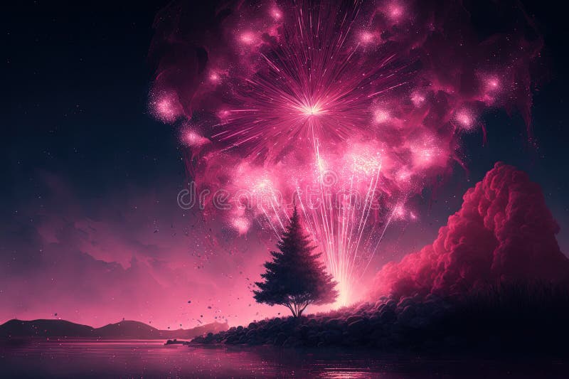 A pink fireworks display stock illustration. Illustration of fireworks ...