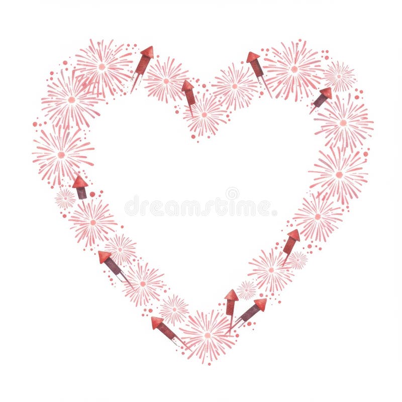 Pink Fireworks Forming a Heart Shape Stock Illustration - Illustration ...