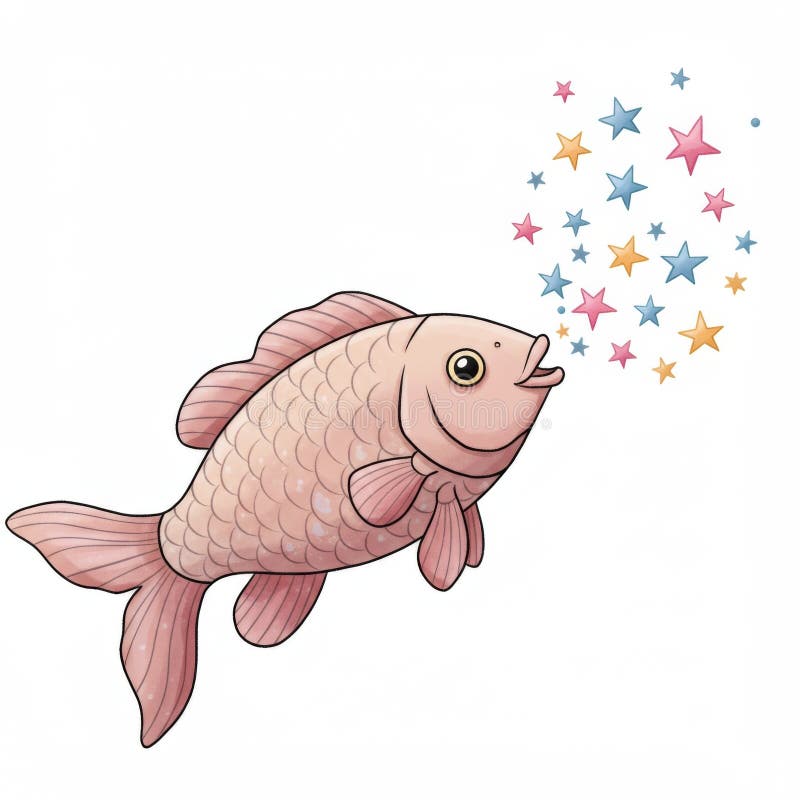 Pink Fish Exhaling Colorful Stars Illustration Stock Illustration ...
