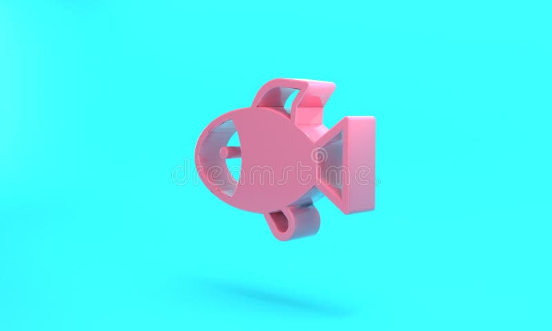 Pink Fish Icon Isolated on Turquoise Blue Background. Minimalism ...