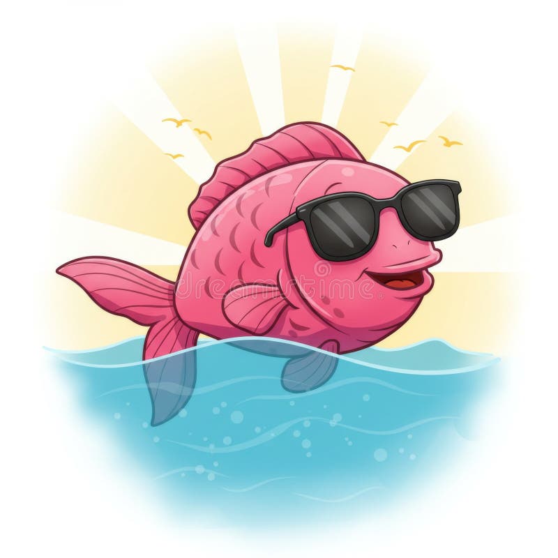 Pink Fish Wearing Sunglasses in Ocean Stock Illustration - Illustration ...