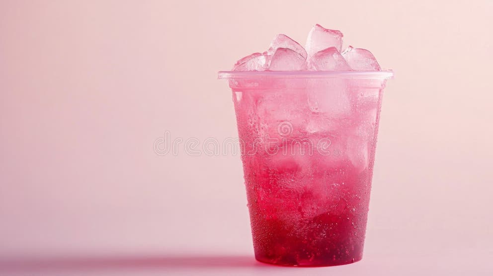 Pink Fizzy Drink with Ice in Plastic Cup Stock Illustration ...
