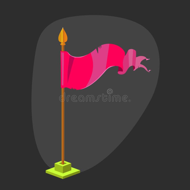 Pink Flag - Game Element. Vector Cartoon Icon on Dark Background Stock ...